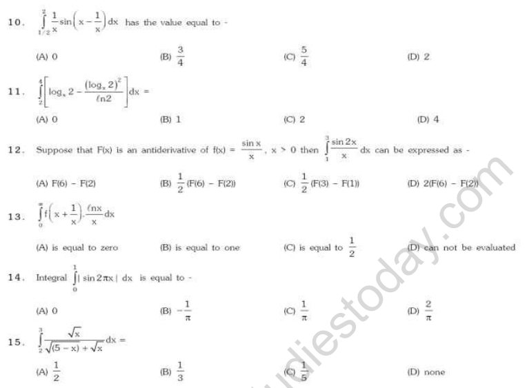 JEE Mathematics Definite Integration MCQs Set B with Answers